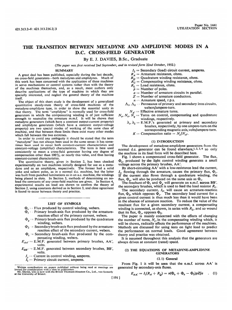 Transition Between Metadyne and Amplidyne Modes | PDF