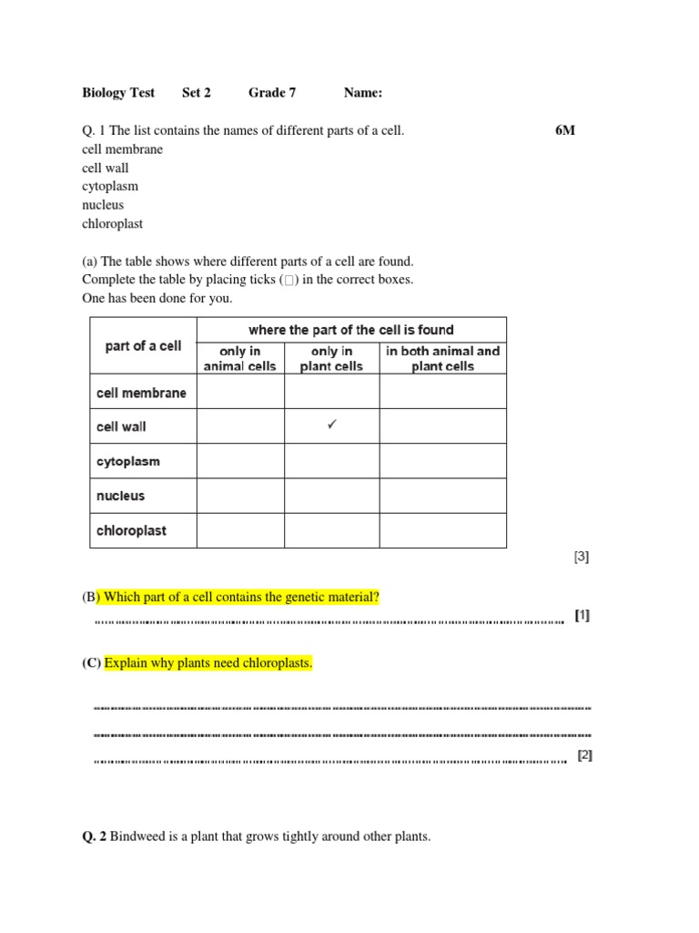 Grade 7 Bio Set 2 | PDF