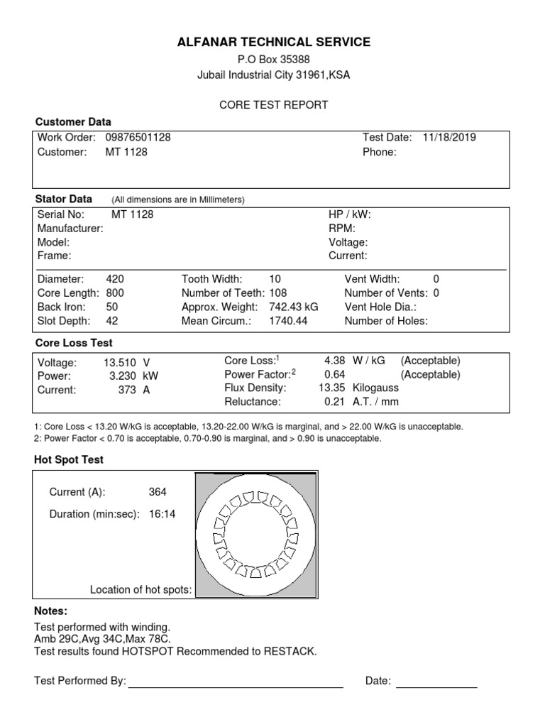 Core Loss Test Report for MT 1128 | PDF