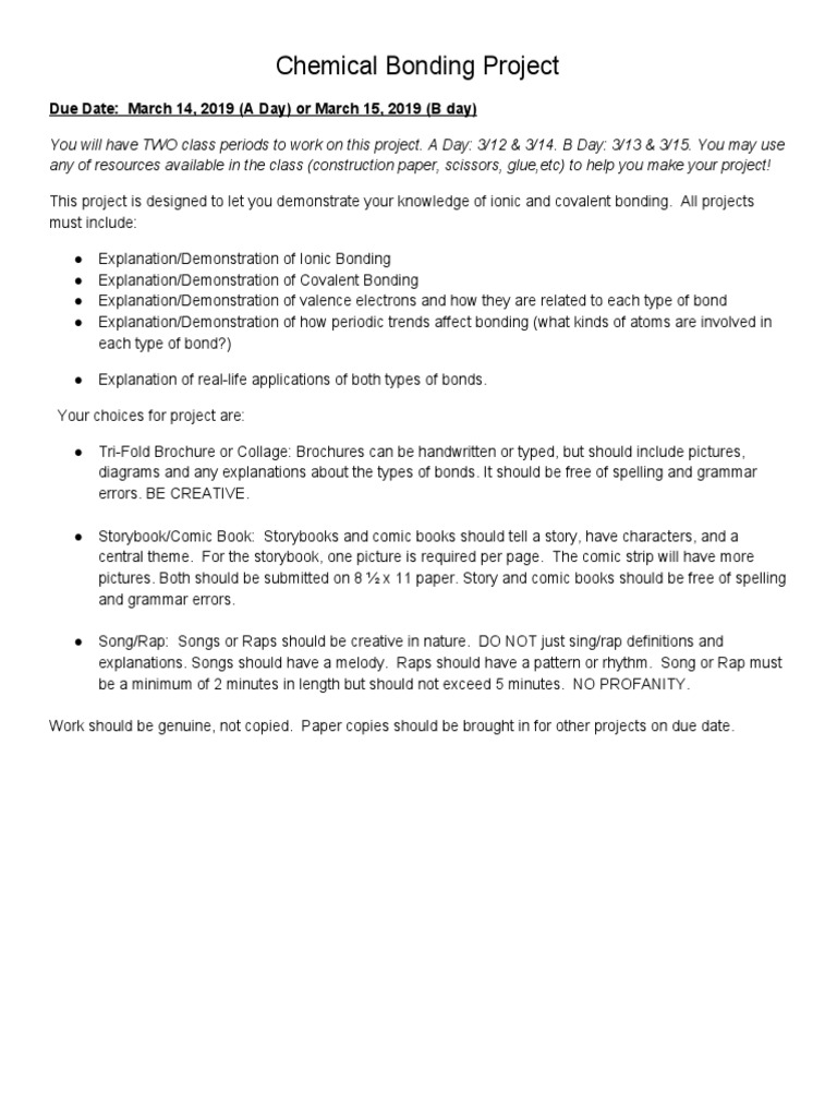 Chemical Bonding Project | PDF