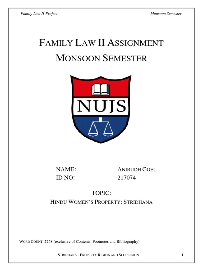 217074-Anirudh Goel-Hindu Women's Property-Stridhana | PDF