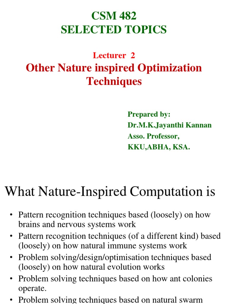 Chapter 3 - Lecturer 2 Other Nature Inspired Optimization Techniques ...