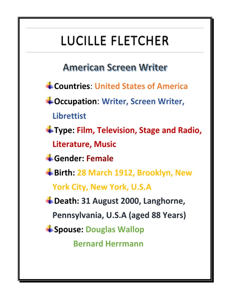 Lucille Fletcher: Screenwriter Biography | PDF | Art