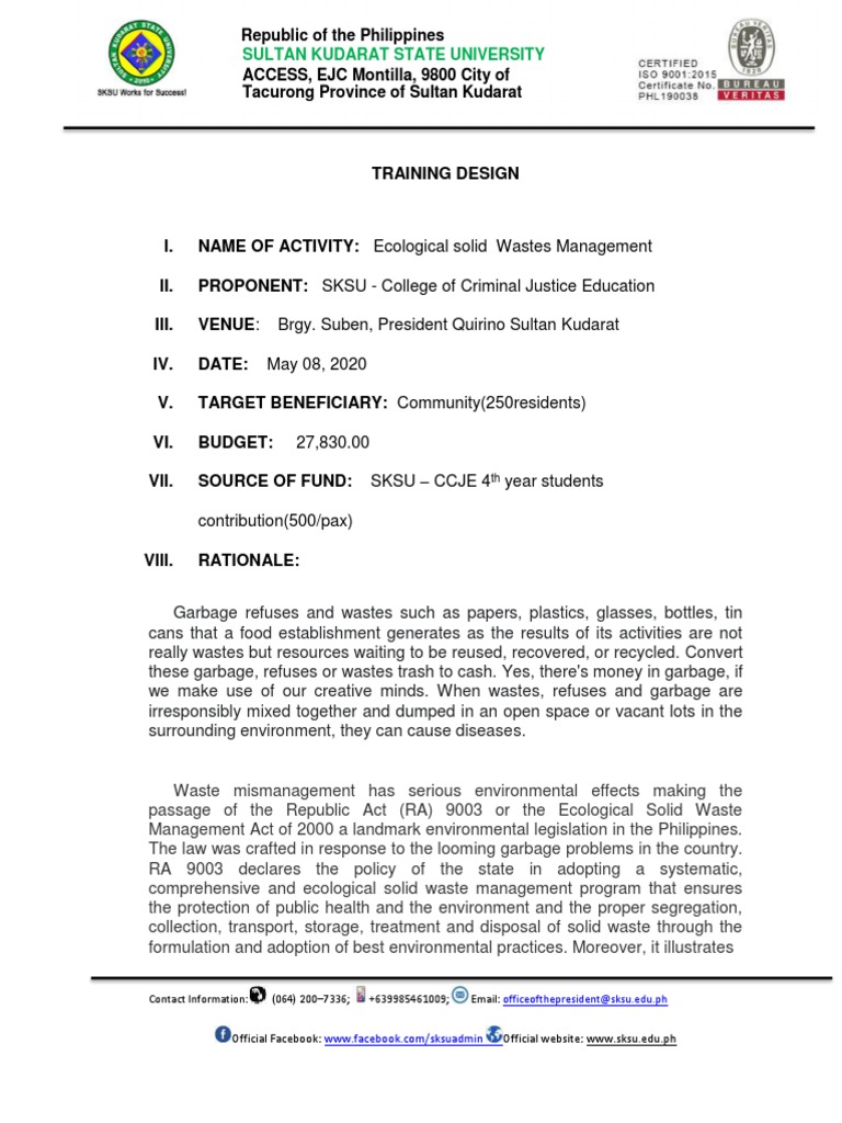Solid Waste Management Training Proposal | PDF | Science & Mathematics