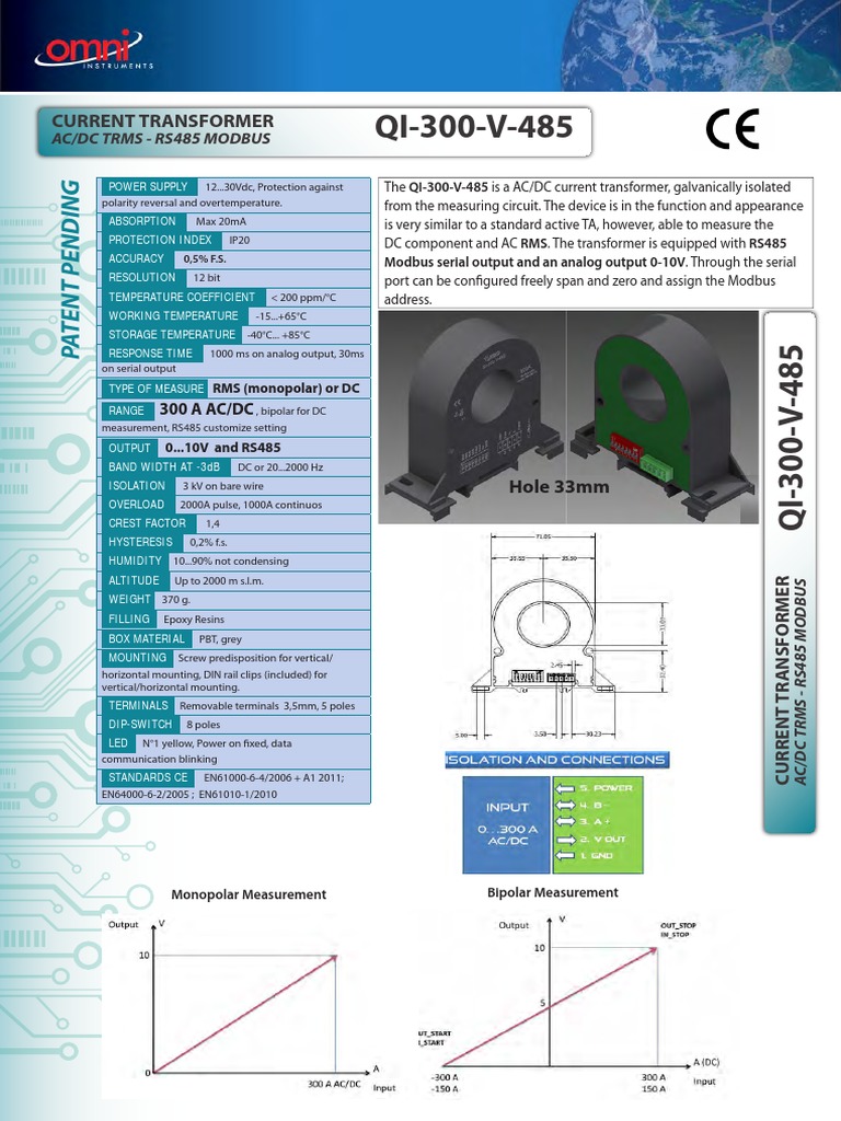 QI-300-V-485 Current Transformer Specs | PDF | High Voltage Direct ...