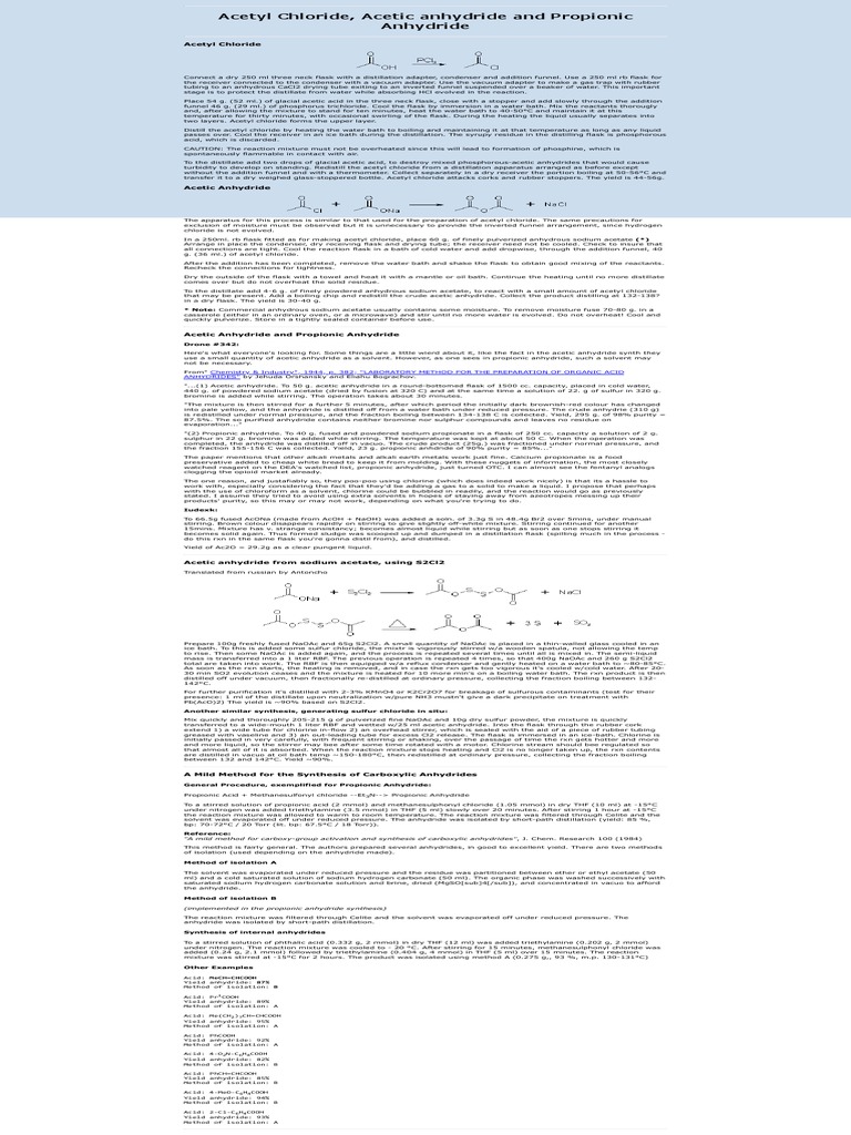 Acetyl Chloride, Acetic Anhydride and Propionic Anhydride | PDF ...