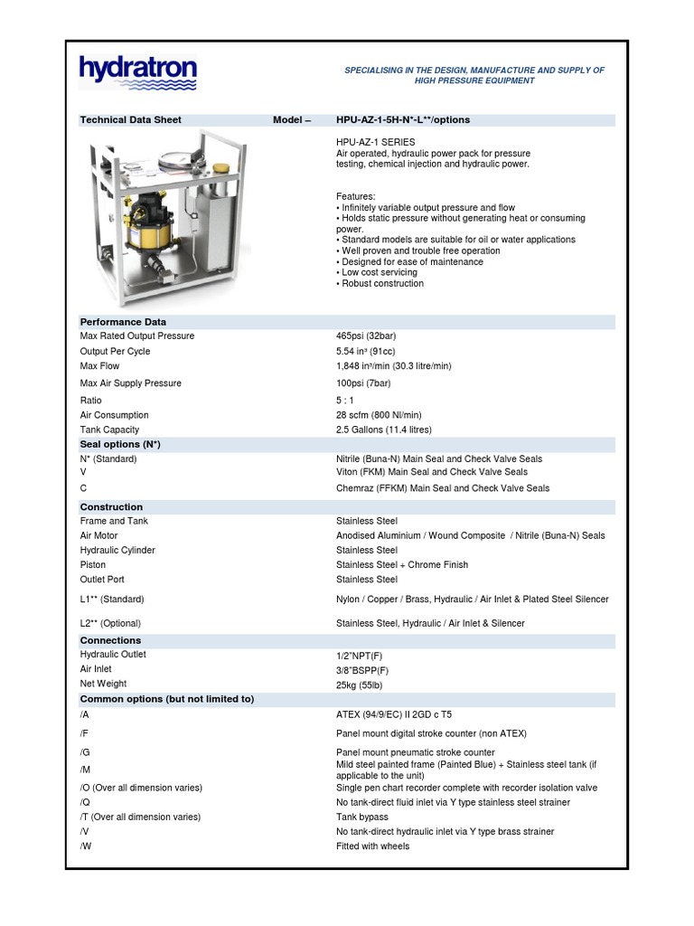 Hydratron HPU-AZ-1-5 REV1 | PDF | Valve | Gas Technologies