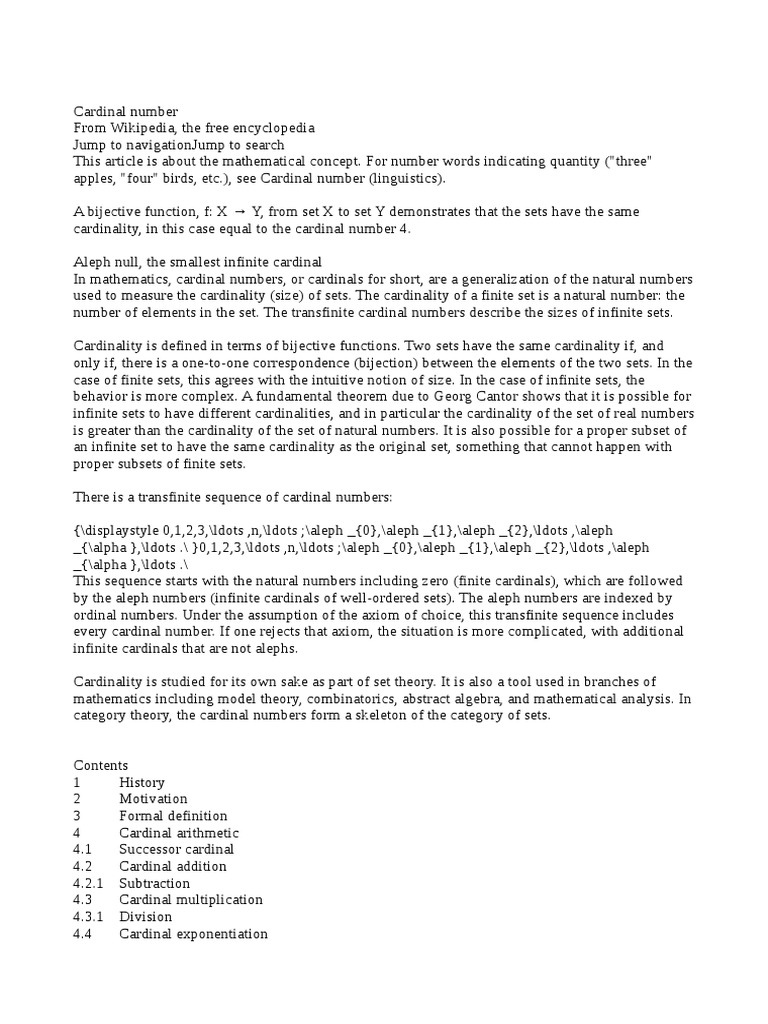 Cardinal Number | PDF | Set (Mathematics) | Mathematical Notation