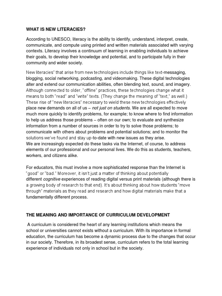 What Is New Literacies | Download Free PDF | Literacy | Text Messaging