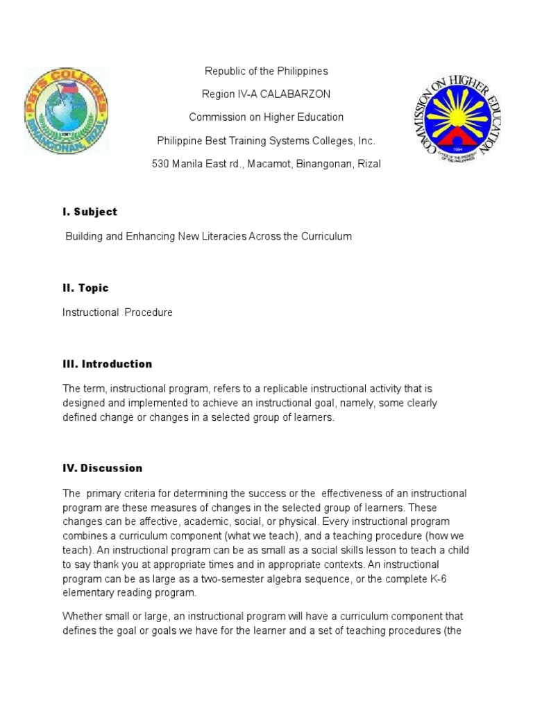 Instructional Procedure | PDF | Curriculum | Goal