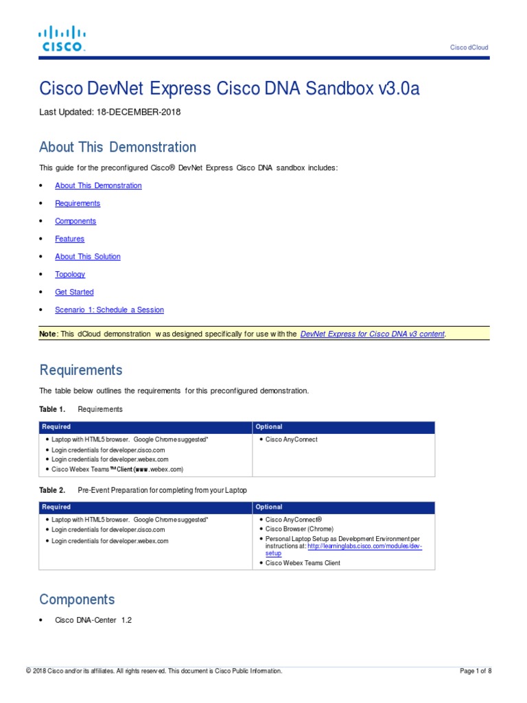 Cisco DevNet Express Cisco DNA Sandbox V3.0a | Download Free PDF | I ...