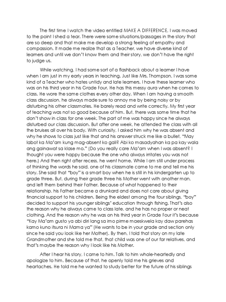 Reflection On Make A Difference Video | PDF