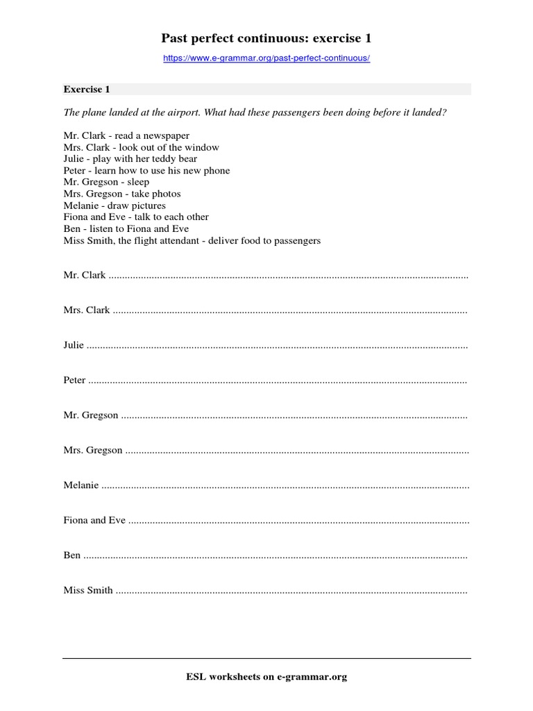 Past Perfect Continuous Exercise 1 | PDF