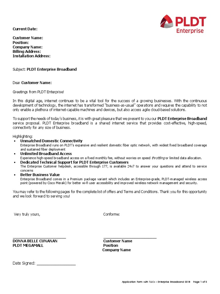 PLDT Enterprise Broadband Proposal | PDF | Internet Access | Computer Network