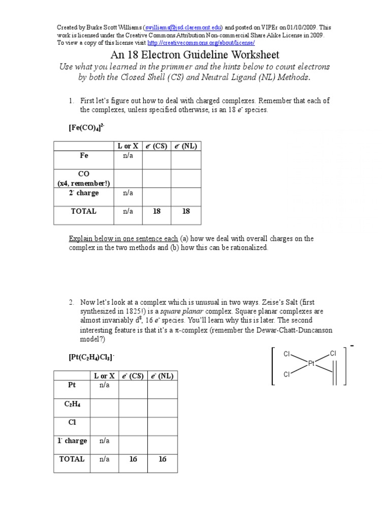 18 Electron Guideline Worksheet | PDF | Ligand | Chemical Bond