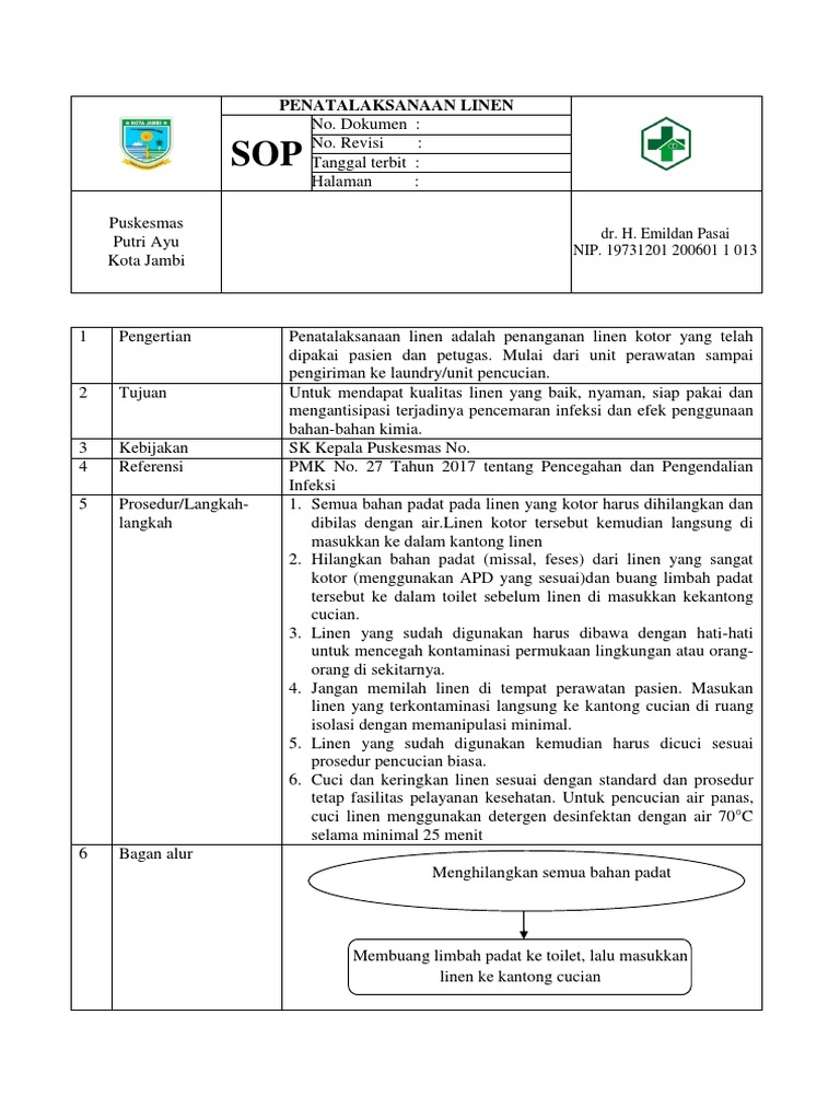 SOP Penatalaksanaan Linen | PDF | Kesehatan Holistik