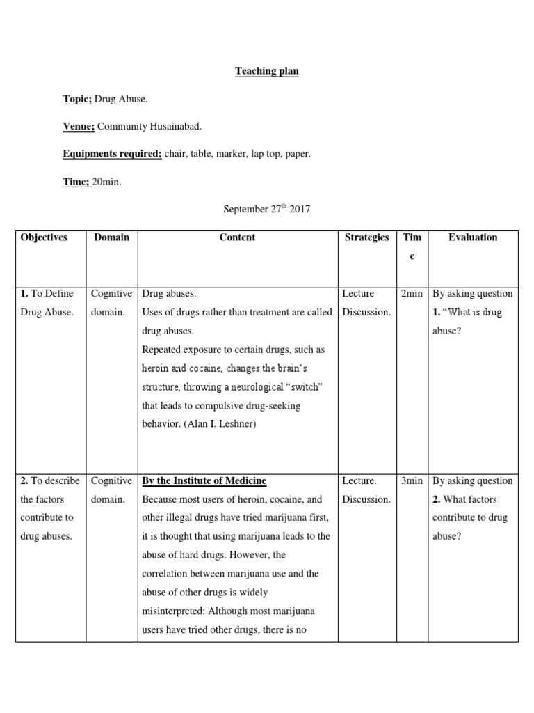 Teaching Plan Drug Abuse 1 | Download Free PDF | Substance Abuse | Drug ...