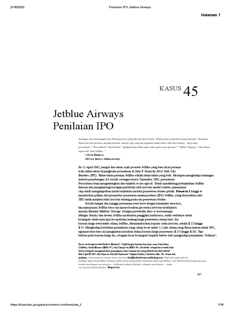 Penilaian IPO Jetblue Airways PDF | PDF