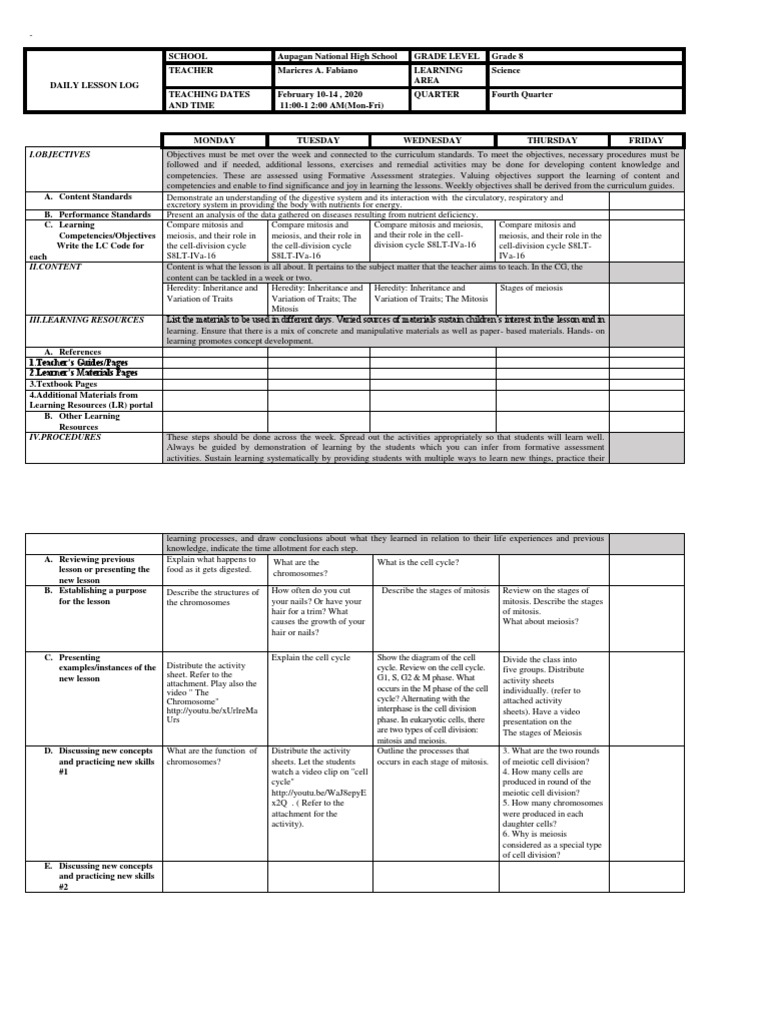 DLL Science 8-4thQ-4 | PDF | Mitosis | Cell (Biology)