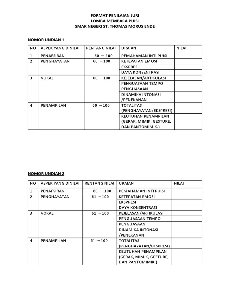 Format Penilaian Lomba Baca Puisi | PDF Format Penilaian Lomba Baca Puisi | PDF