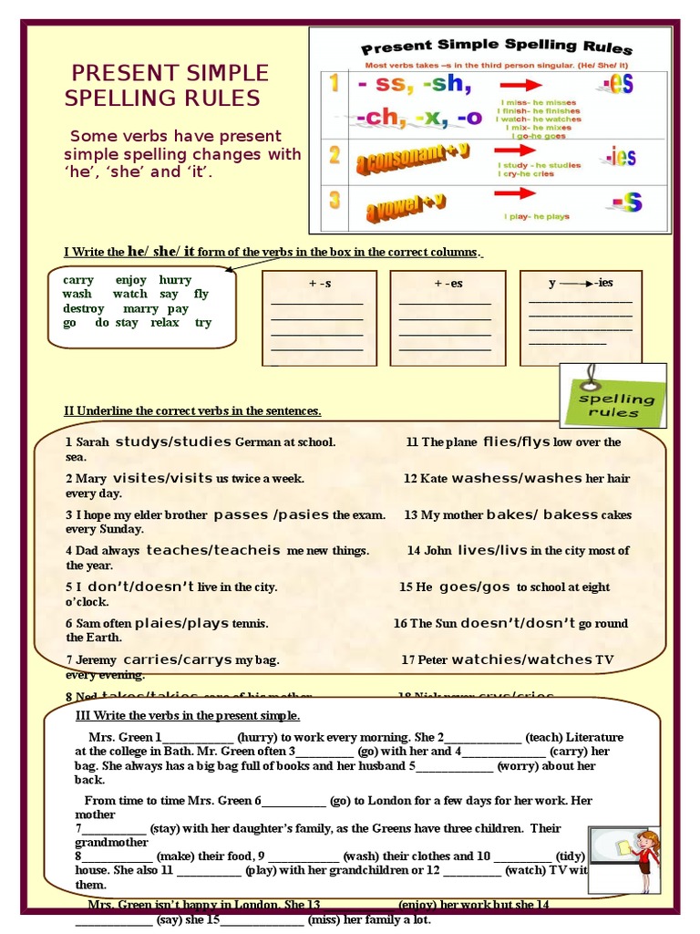 Present Simple Spelling Rules Grammar Drills Grammar Guides - 81821 | PDF