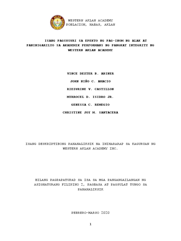 Epekto NG Pag-Inom NG Alak at Paninigarilyo Sa Akademik Performans | PDF