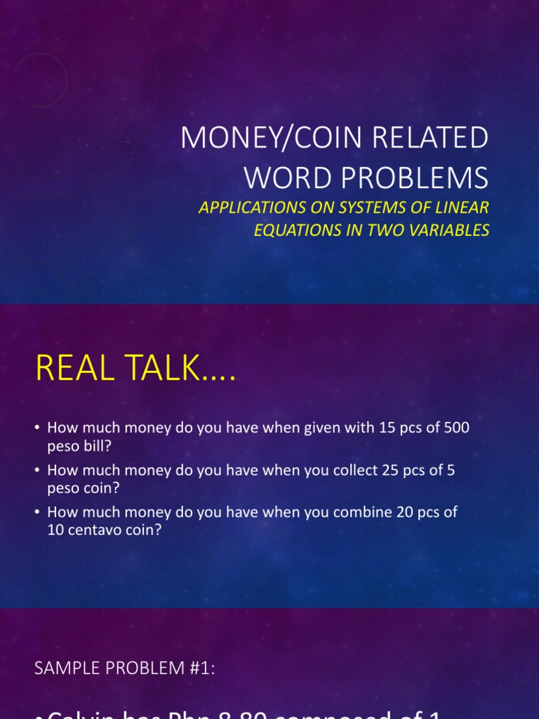 Money Related Problems Involving System of Linear Equations | PDF ...