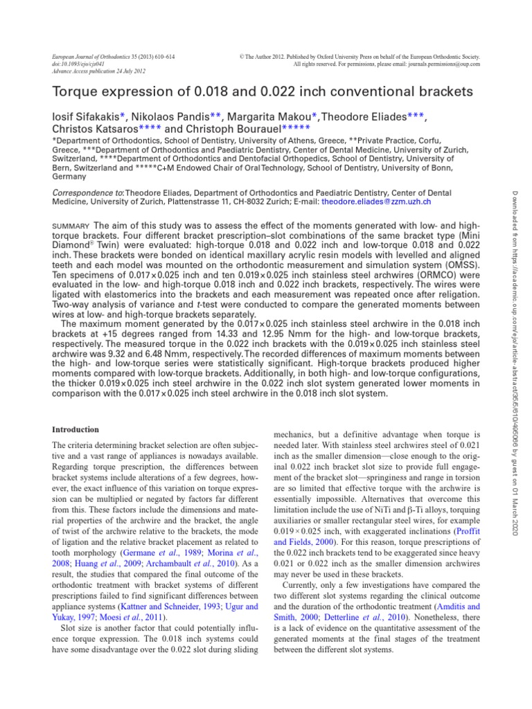 0.018 Versus 0.022 Slot | PDF | Orthodontics | Standard Deviation