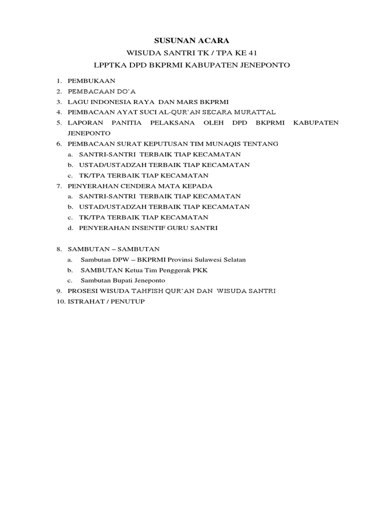Susunan Acara Wisuda Santri | PDF