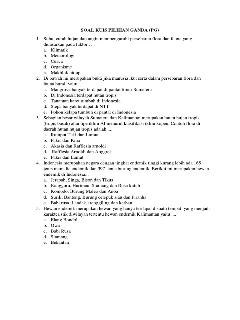 Soal Kuis Pilihan Ganda | PDF