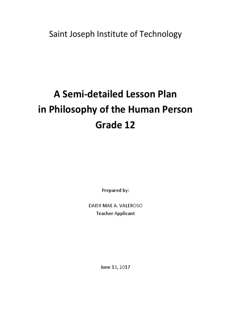 Grade 12 Philosophy Lesson Plan | PDF