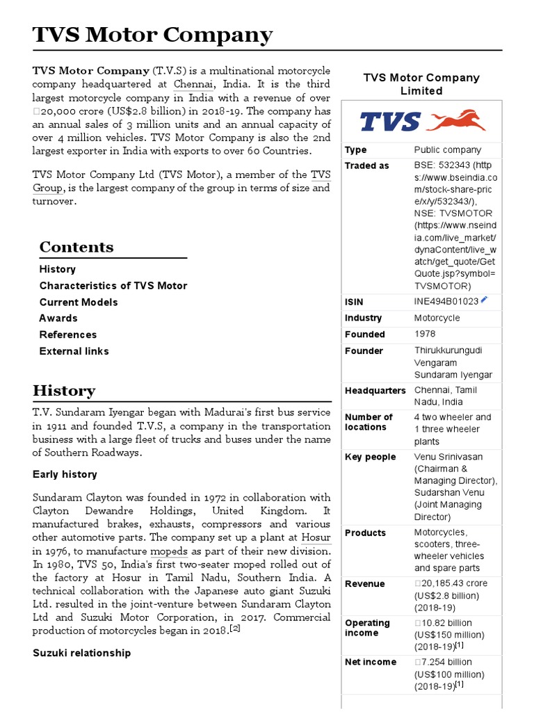 TVS Motor Company | PDF | Motor Vehicle | Vehicles