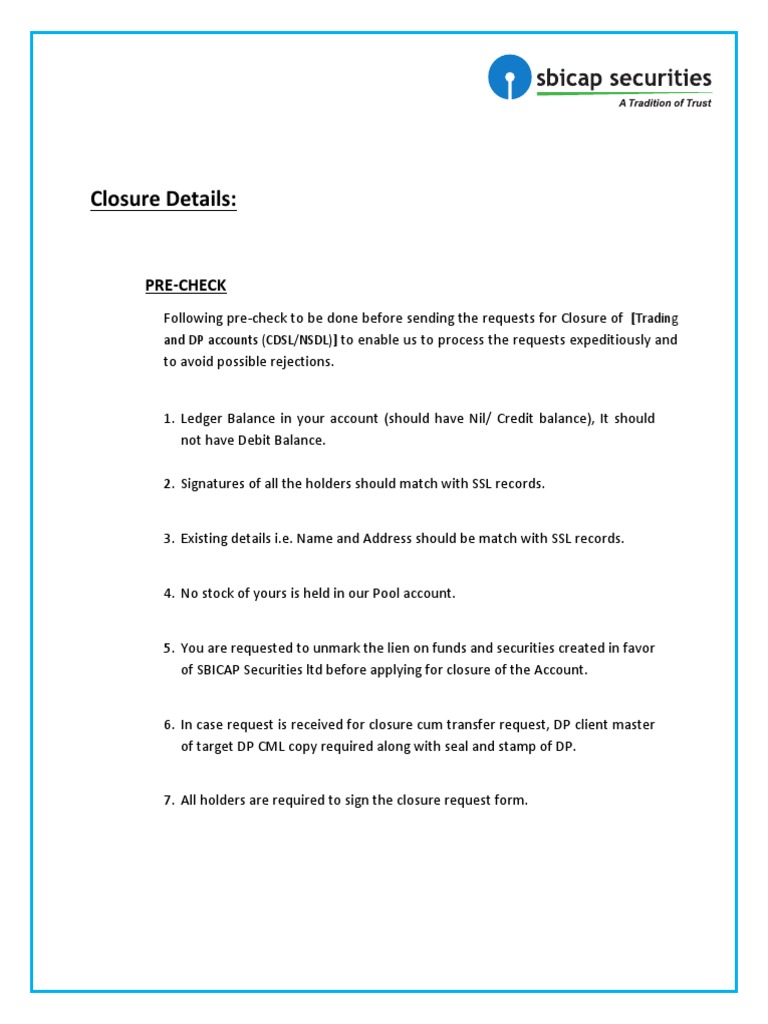 DP & Trading Combine Closure Request Form - 0 PDF | PDF
