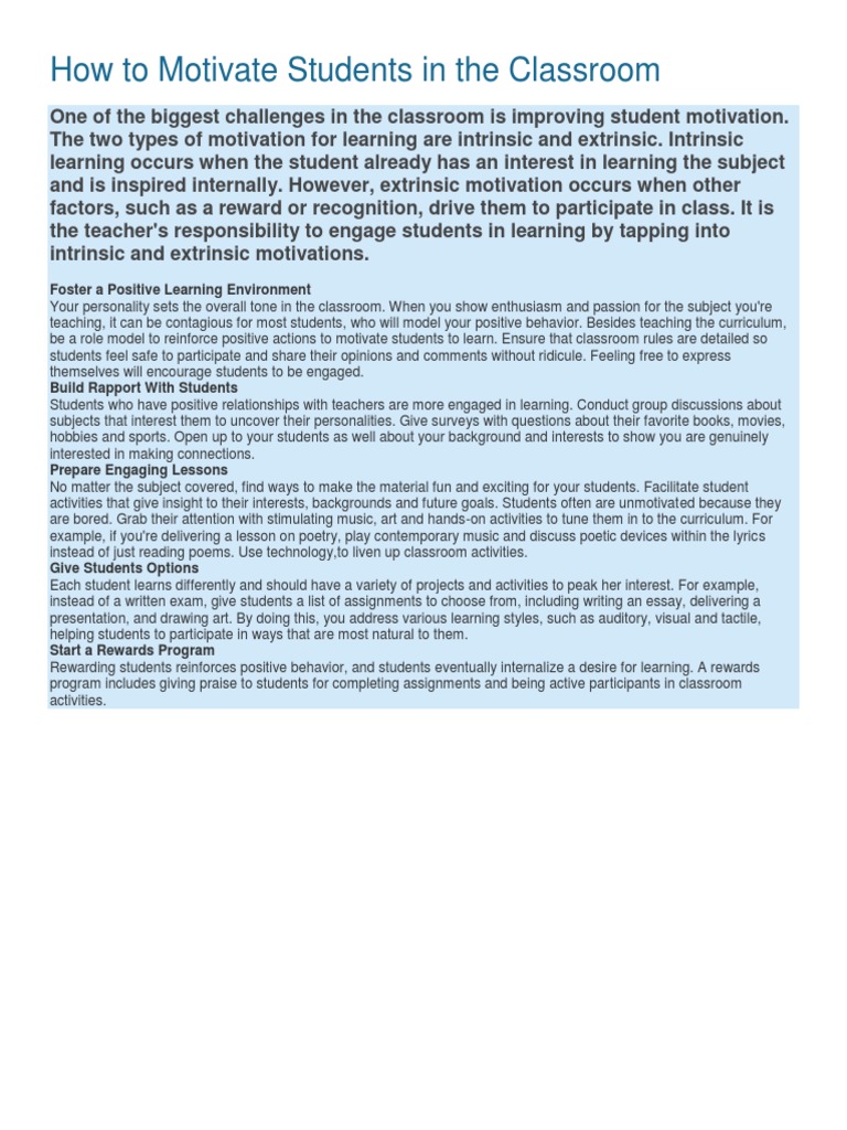 How To Motivate Students in The Classroom | PDF | Motivation | Motivational