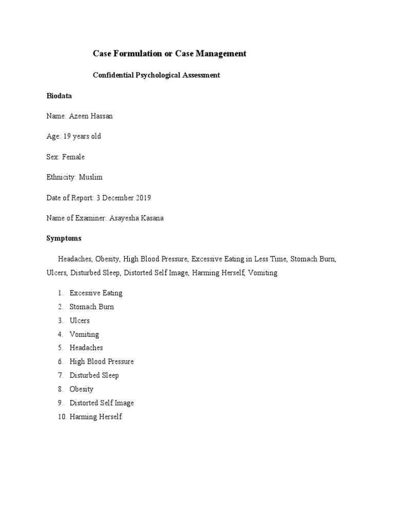 Case Formulation or Case Management | PDF | Bulimia Nervosa | Cognitive ...