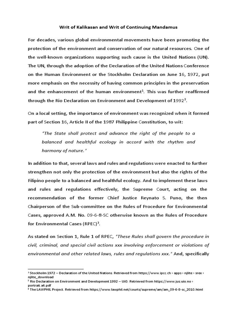 Writ of Kalikasan and Continuing Mandamus | PDF | Mandamus | Writ