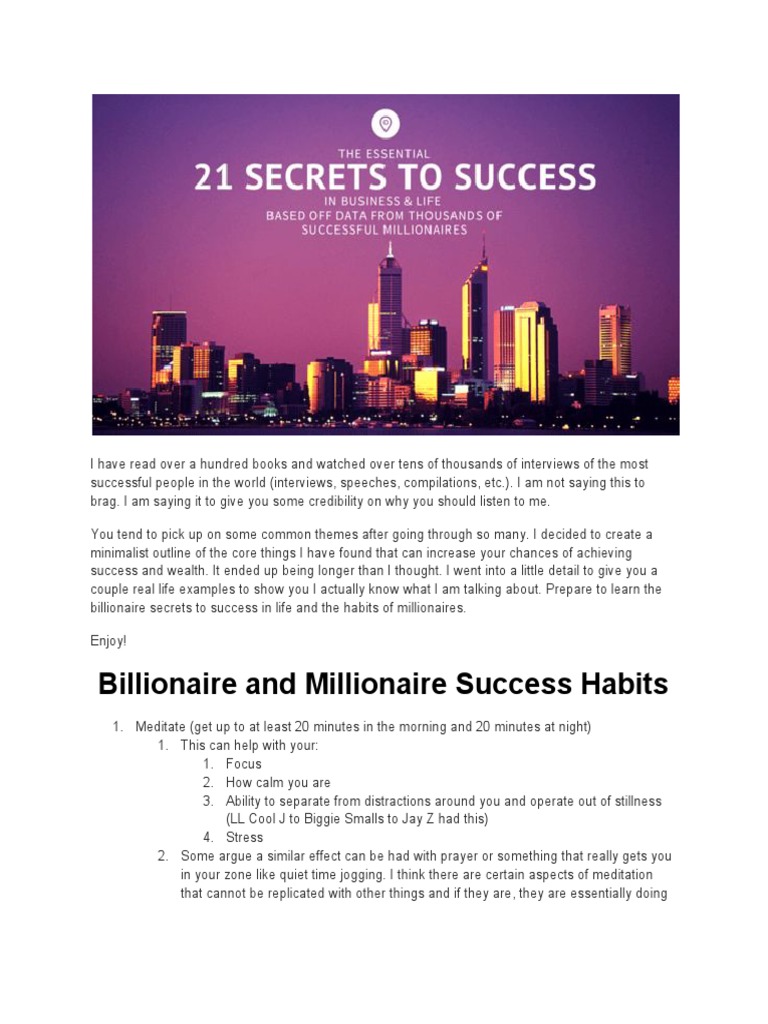 21 Billionaire Secret Habits To Success PDF | PDF | Business