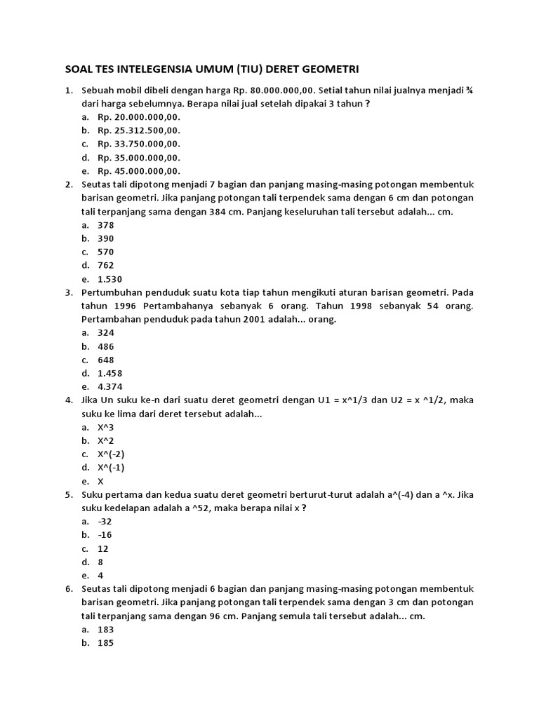 Soal TIU Deret Geometri Sesi 3 | PDF