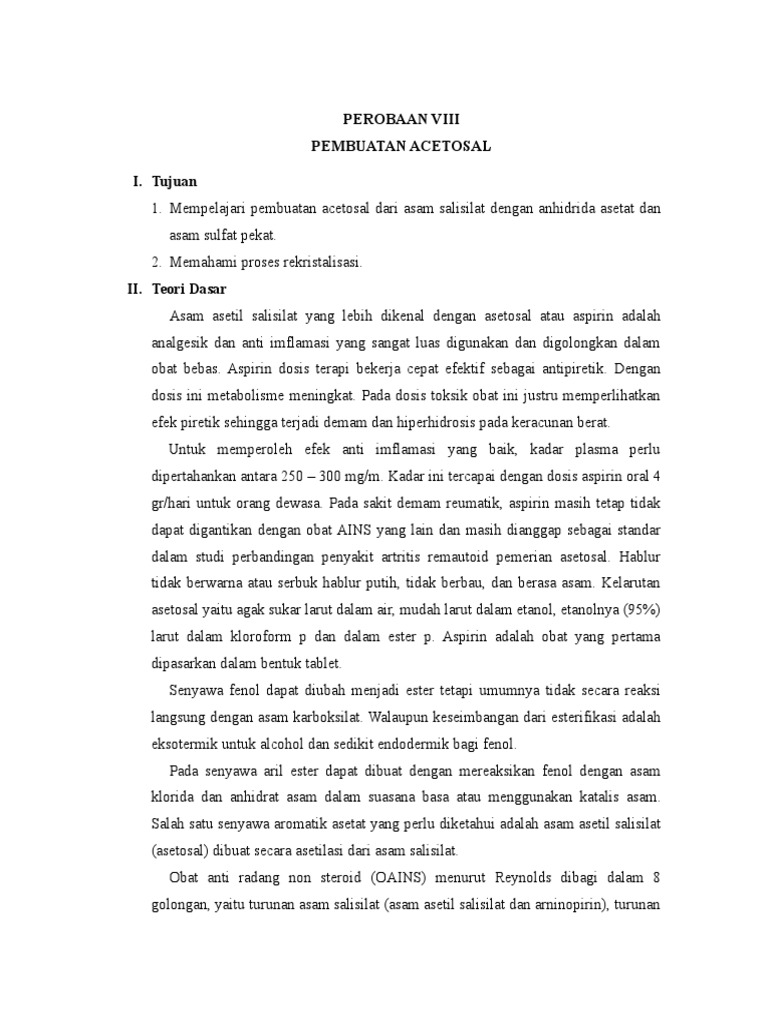 Pembuatan Asetosal | PDF