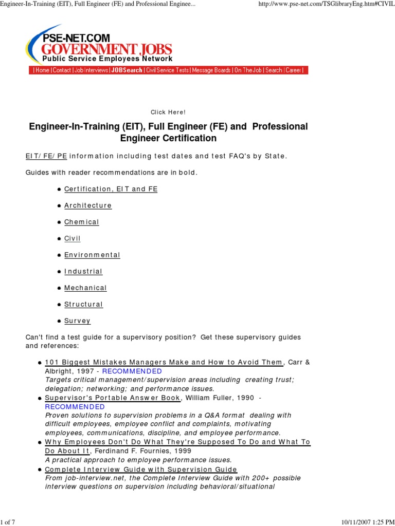 Engineer-In-Training (EIT), Full Engineer (FE) and Professional ...