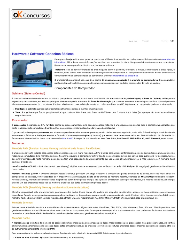 Hardware e Software - Conceitos Básicos - Informática para Concursos - Apostila Grátis - Ok ...