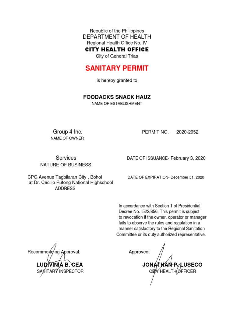 Sanitary Permit | PDF