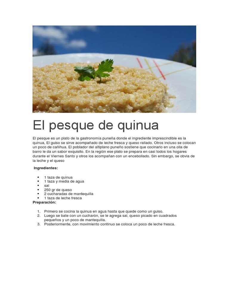 Receta de Pesque de Quinua Tradicional | PDF