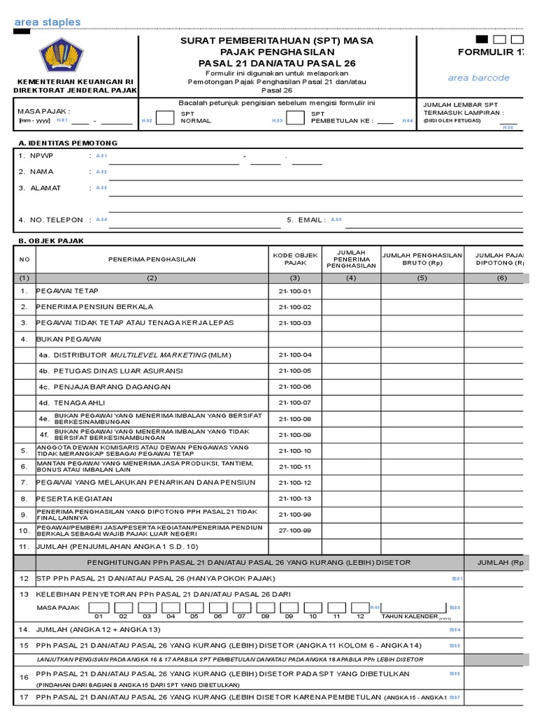 SPT Masa PPh 21 dan 26 Formulir 1721 | PDF