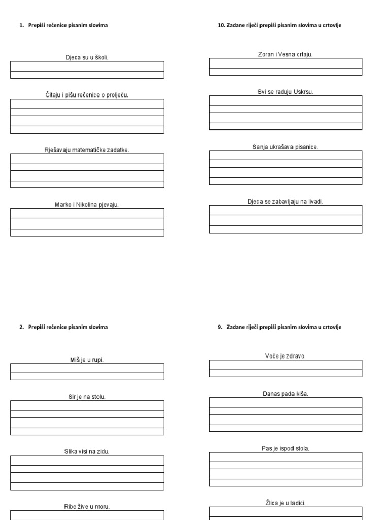 Rečenice - pisana slova