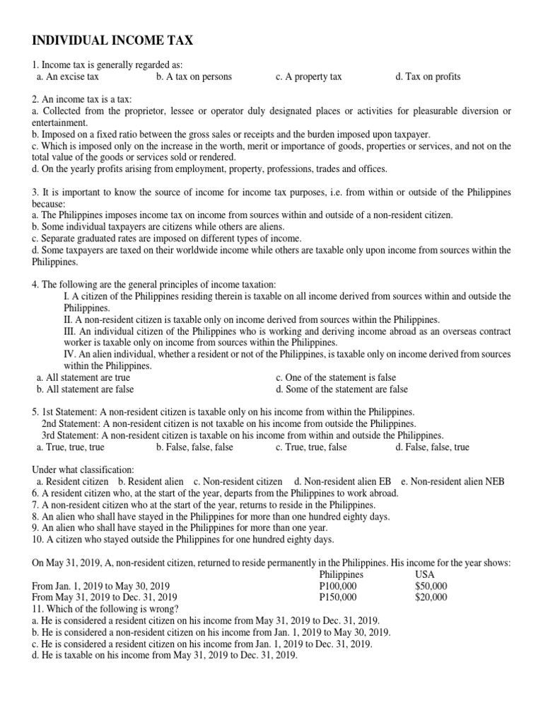 Classification of Individual Taxpayers and Determination of Taxable ...