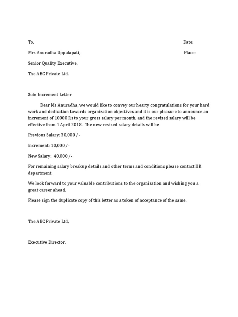 Salary Increment Letter Format Word 2 | PDF