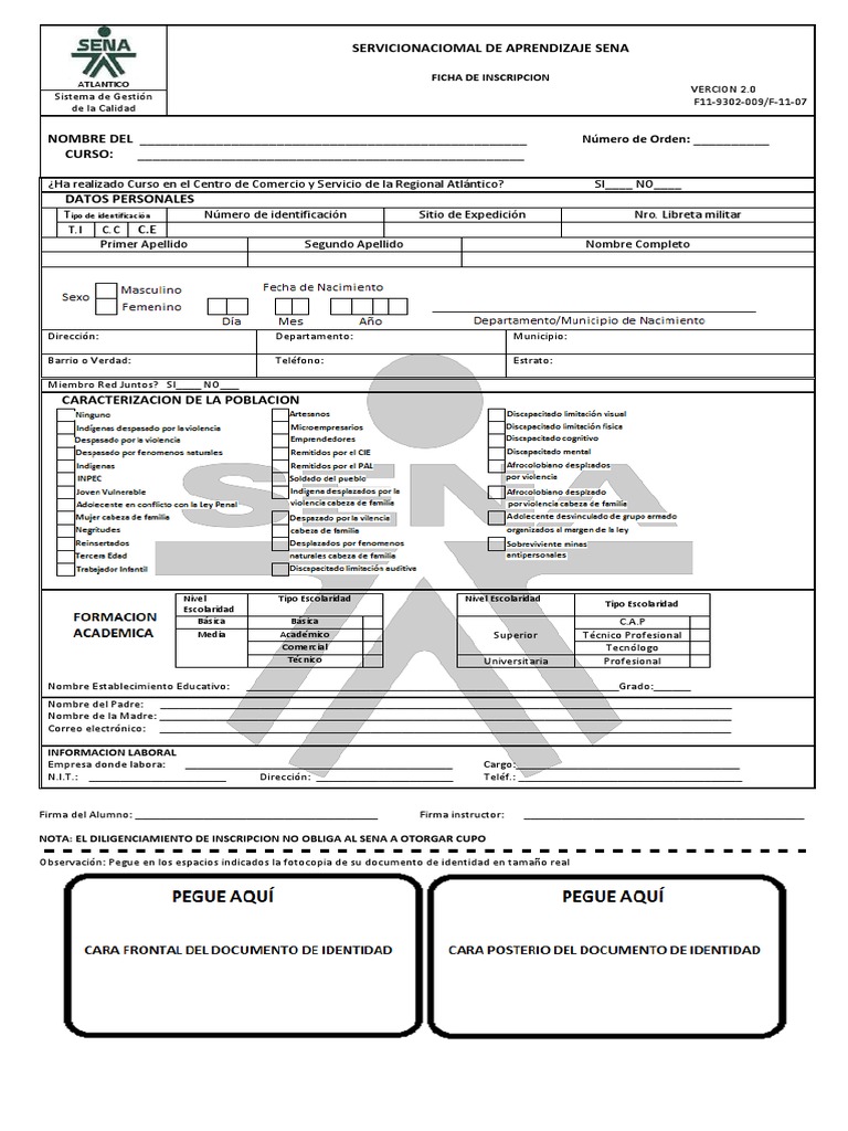 Ficha de Inscripcion Sena 2 | PDF