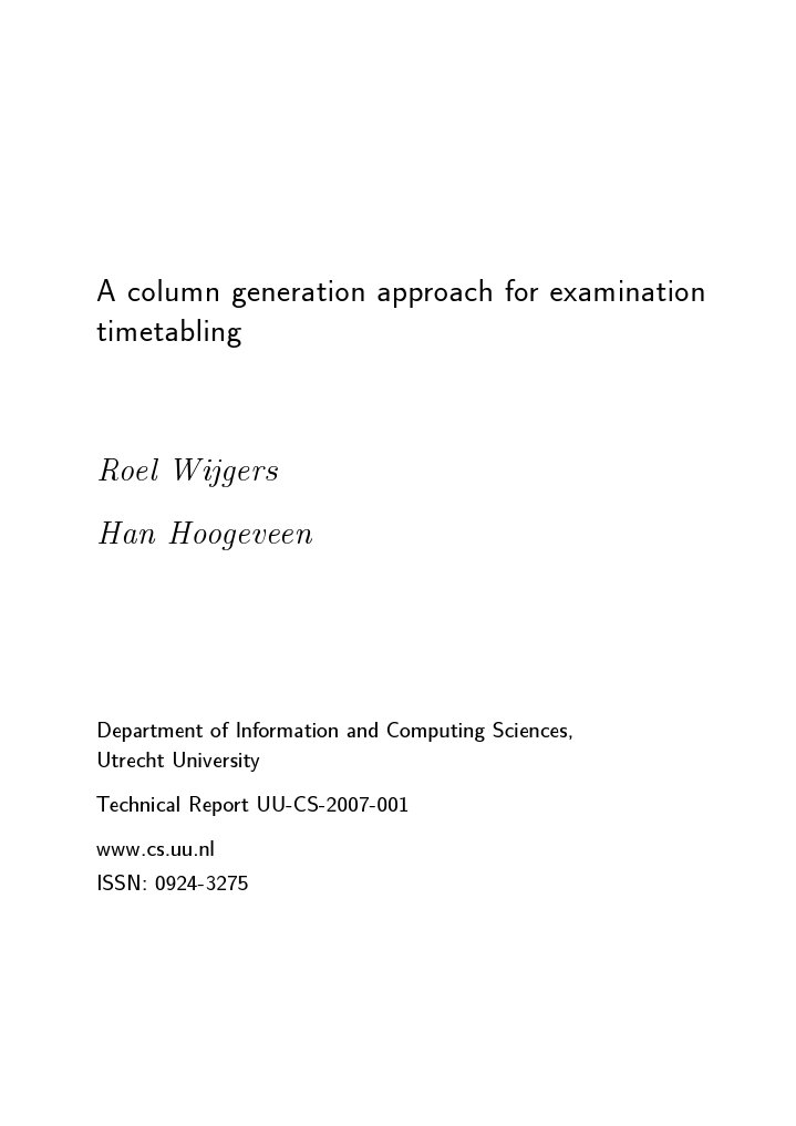 A Column Generation Approach For Examination Timetabling Pdf Mathematical Optimization