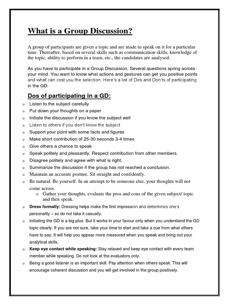 Golden Rules of Group Discussion | PDF